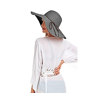 Women Wide Brim Straw Hats,Folable Floppy Sun Hats for Women Uv Protection,Summer Beach Packable Sun Hats UPF 50+ Black
