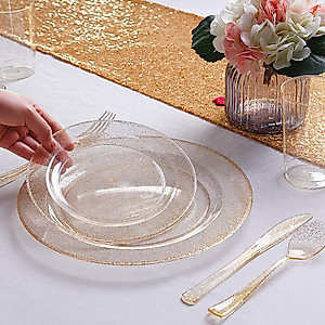 WDF 120PCS Gold Plastic Plates- Disposable Gold Glitter Plates, Premium Heavy Duty 60-10.25" Dinner Plates and 60-7.5" Salad Plates for Parties &Wedding