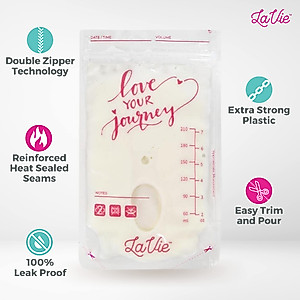LaVie Breast Milk Storage Bags, 50 Count, 7 Ounce, Pre-Sterilized Breast Milk Containers, Leak-Proof, Space Saving, Self Standing for Refrigerating or Freezing Breast Milk (Pink)