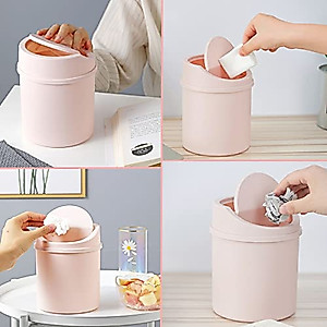 BieFuDan 2 Pcs Mini Trash Can with Swing Lid, Tiny Desktop Waste Basket Garbage Bin with 4 Rolls of Trash Bags, Plastic Countertop Trash Can for Home,Kitchen,Bedroom,Bathroom (2PC Gray)