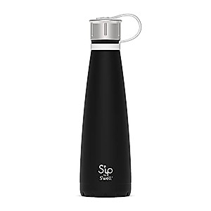 S'ip by S'well Stainless Steel Water Bottle - 15 Oz - Black Chalk - Double-Walled Vacuum-Insulated Keeps Drinks Cold for 24 Hours and Hot for 10 - with No Condensation - BPA-Free
