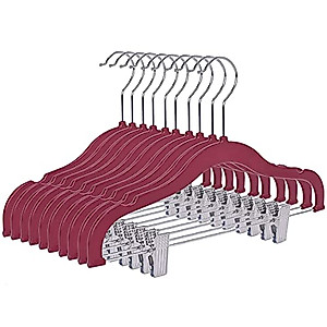 30+10 Quality Kids Children's Plastic Non Velvet Non-Flocked Thin Compact Shirt and Skirt/Pant Bundle Coat Hangers with Metal Clips for Skirts Pants Blouses 360° Swivel Hook, Jacket, Raspberry
