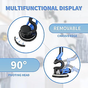 Drywall Sander with Vacuum Dust Collection, AZZUNO 7 Variable Speed 8.5A 750W Sander Tool, LED Light, Extendable Handle, 12pcs Sanding Discs