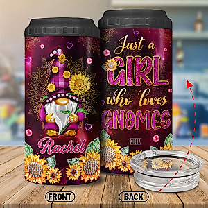 KOIXA Personalized Gnome Can Cooler Insulated 4-in-1 16oz Tumbler Just A Girl Who Loves Gnomes Sunflower Stainless Steel Can Holder Travel Cup Flower Hippie Cute Things For Girls