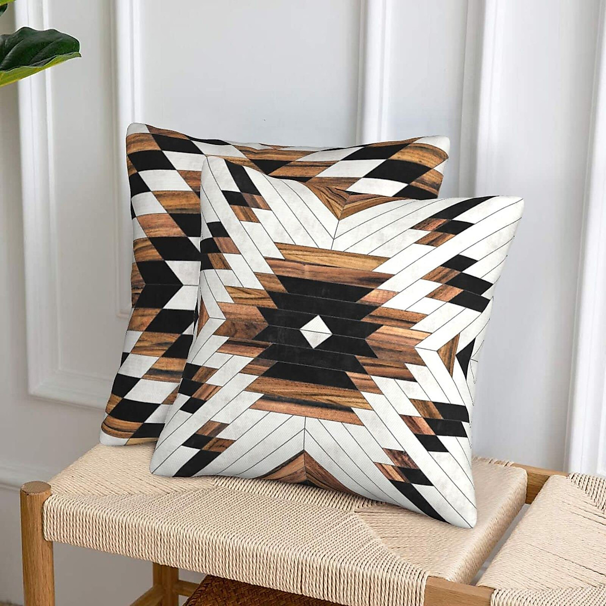 Tribal Aztec Western Wooden Native American Indian Farmhouse Throw Pillow Covers 18x18 in Pillow Case Soft Cushion Pillow Covers Set of 2 for Sofa Bed Bedroom Living Room Home Decor