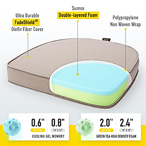 SUNROX Gel Memory Foam Chair Cushions, FadeShield Water-, Stain-Resistant Durable Reversible Seat Cushion Pads with Ties for Indoor/Outdoor Kitchen Dining Office 17"x16" Set of 6, Husk Birch