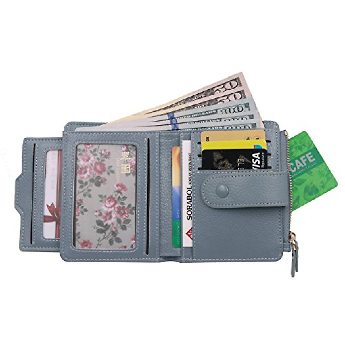 ZOOEASS Women's RFID Mini Soft Leather Bifold Wallet With ID Window Card Sleeve Coin Purse(blue)