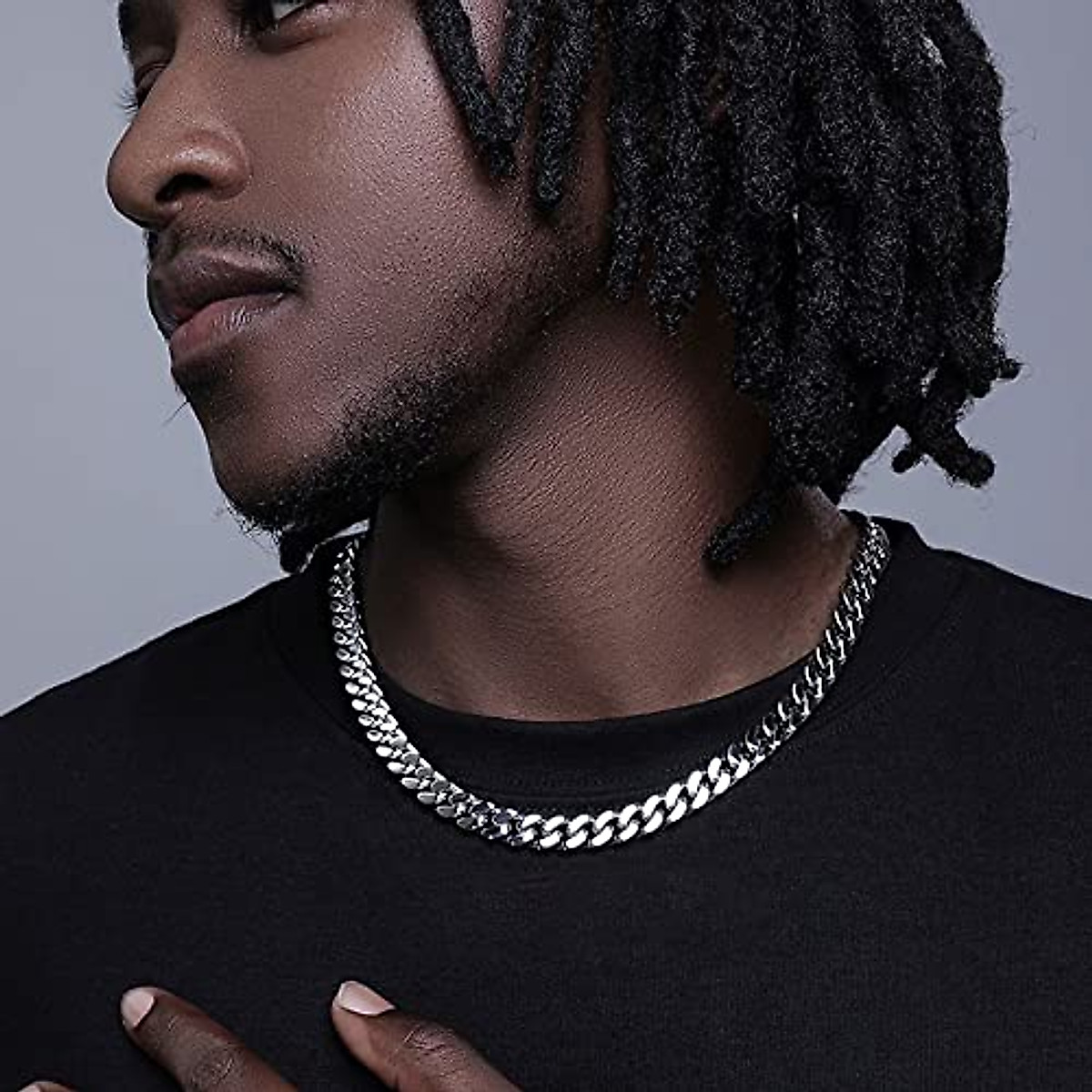 Krfy Silver Chain for Men Boys 18K Gold Plated 316L Stainless Steel Miami Cuban Link Chain for Women 10mm Diamond Cut Mens Chunky Thick Cuban Link Chain Necklace 20 Inches