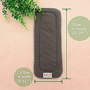 AlVABABY Charcoal Bamboo Inserts Cloth Diaper Liner,5-Layer Inserts,Reusable Liners for Baby Cloth Diapers 12pcs 12ZTN