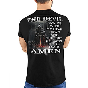 ATMTEE The Devil Saw Me with My Head Down T-Shirt, Christian T-Shirts, Christian Men T Shirts, Black T-Shirt for Christian (as1, Alpha, x_l, Regular, Regular, Black)