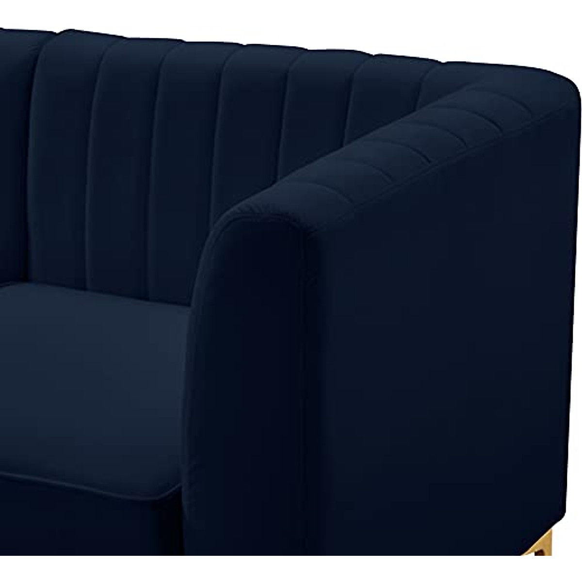 Meridian Furniture Alina Collection Velvet Upholstered Modular Sofa with Deep Channel Tufting, 119" Wide, Navy