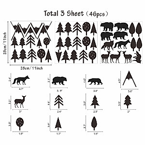IKEYU Woodland Animals Wall Stickers Mountain Tree Wall Decals Black Vinyl Jungle Stickers Forest Animals Wall Decals for Kids Room Nursery Bedroom Decor