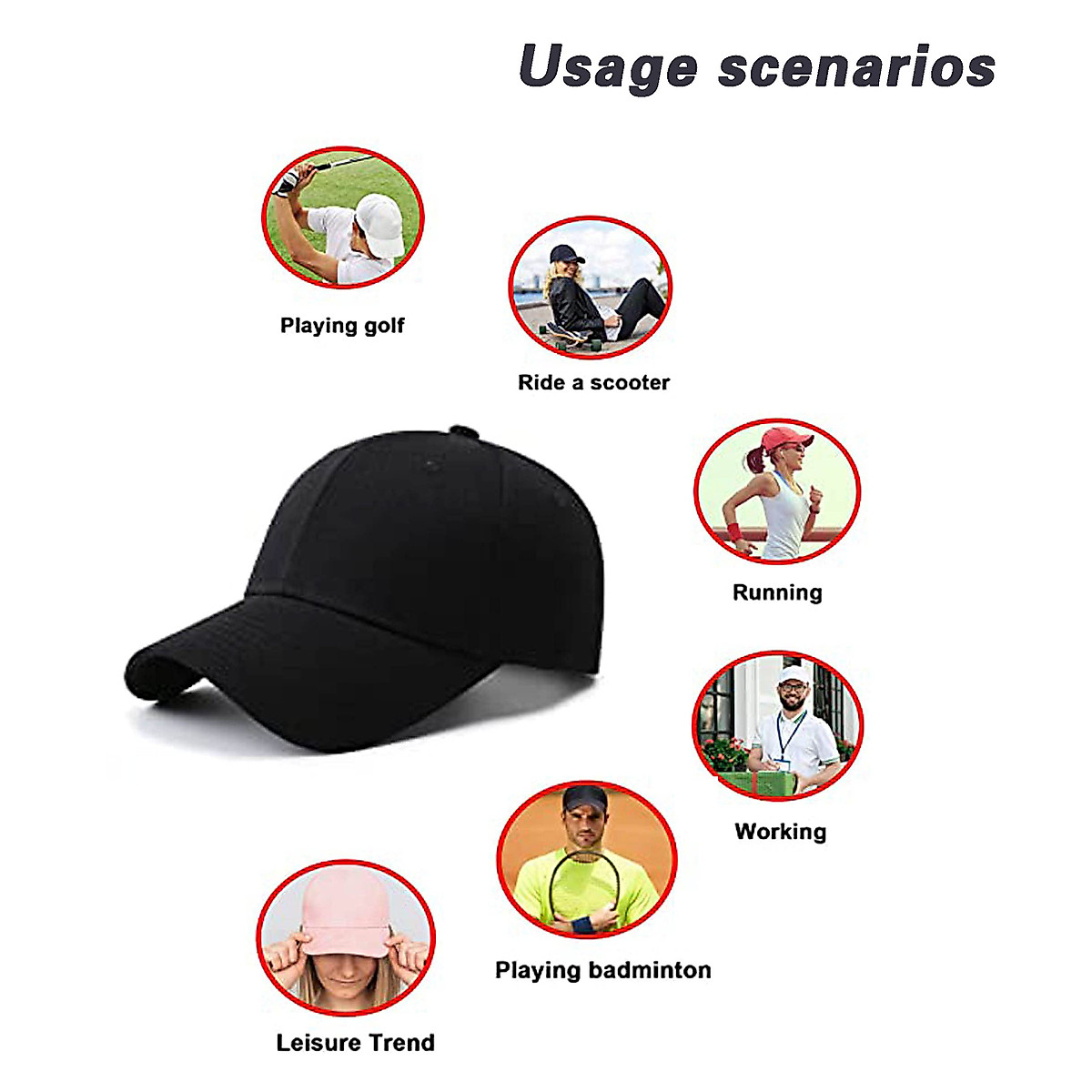 AOSMI 3 Packs Unisex Plain Cotton Strapback Baseball Hats Adjustable No-Logo Blank Clean Ball Caps for Men Women Outdoor Workout Black Grey Khaki