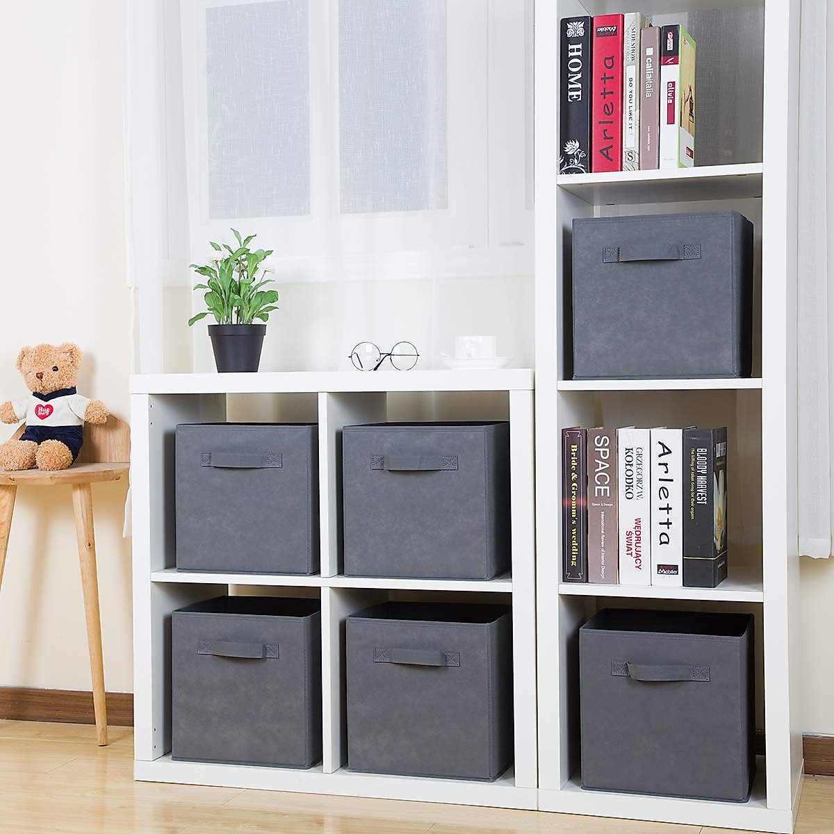 MAX Houser Storage Bins Cubes Baskets Containers with Dual Handles for Home Closet Bedroom Drawers Organizers,Foldable,10.5x10.5x11 Inches,Set of 6