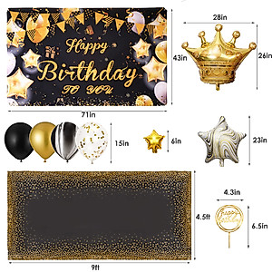 KATBUU Gold and Black Birthday Decorations - with Happy Birthday Banner, Gold and Black Balloons Arch Garland for Mens Women Girls Sweet 16th 21st 30th 40th 50th Birthday Party Decor Supplies