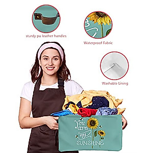 Storage Organizer Bins Set of 1 Storage Baskets for Clothes on Shelves With Handles Summer Farm Sunflower Sunshine Teal Green Rectangular Fabric Laundry Baskets for Organizing