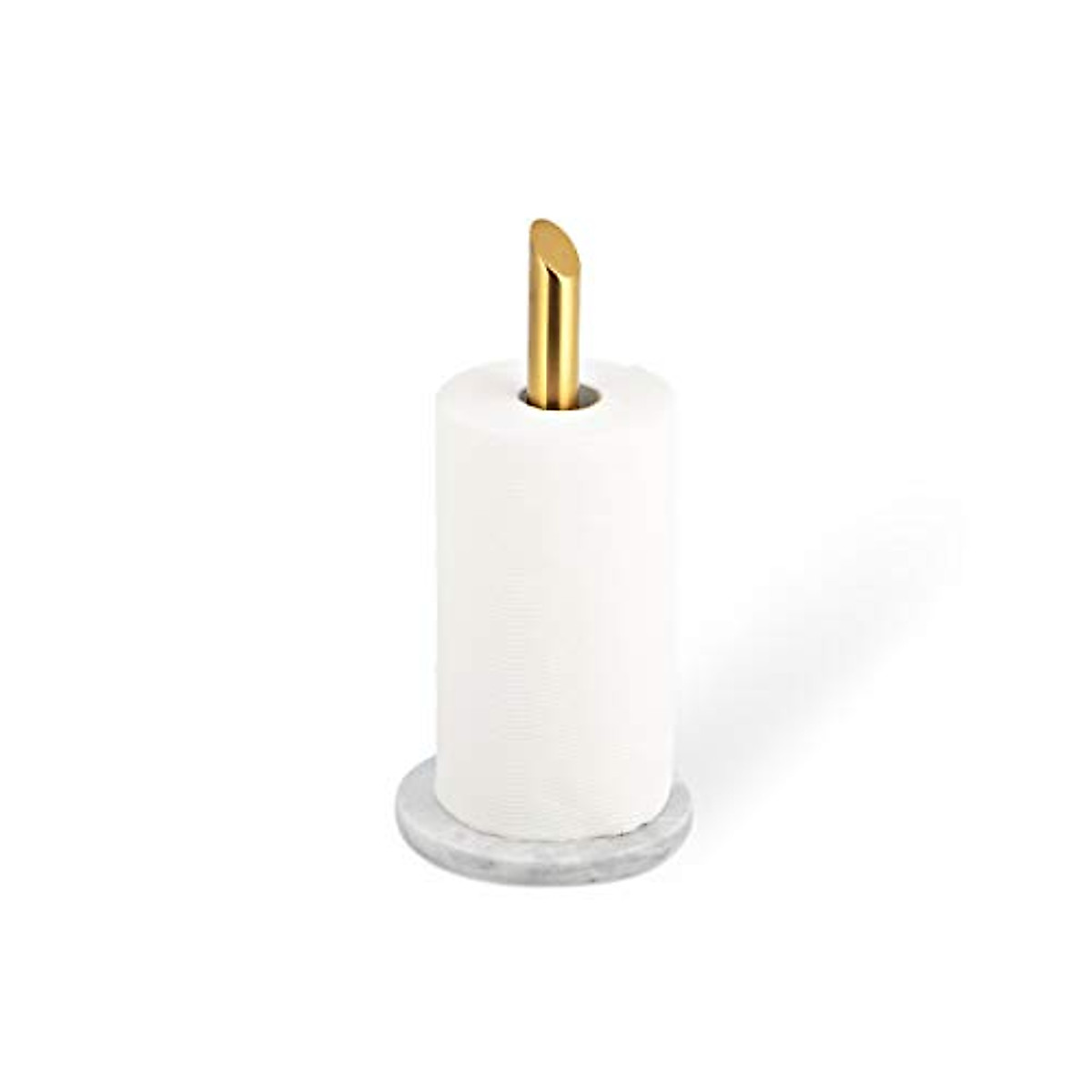 ROOMOXIE Marble Paper Towel Holder Stand Angled Golden Steel Rod with Natural White Marble Base, Paper Towel Holder countertop 13 inch - Heavy Duty Weighted Paper Towel Holder