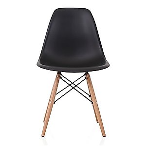 DSW Slope Black Molded Plastic Dining Side Chair with Beech Wood Eiffel Legs