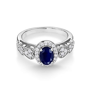 Gem Stone King 925 Sterling Silver Blue Sapphire Engagement Ring For Women (1.43 Cttw, Oval 7X5MM, Gemstone Birthstone Available in size 5, 6, 7, 8, 9)