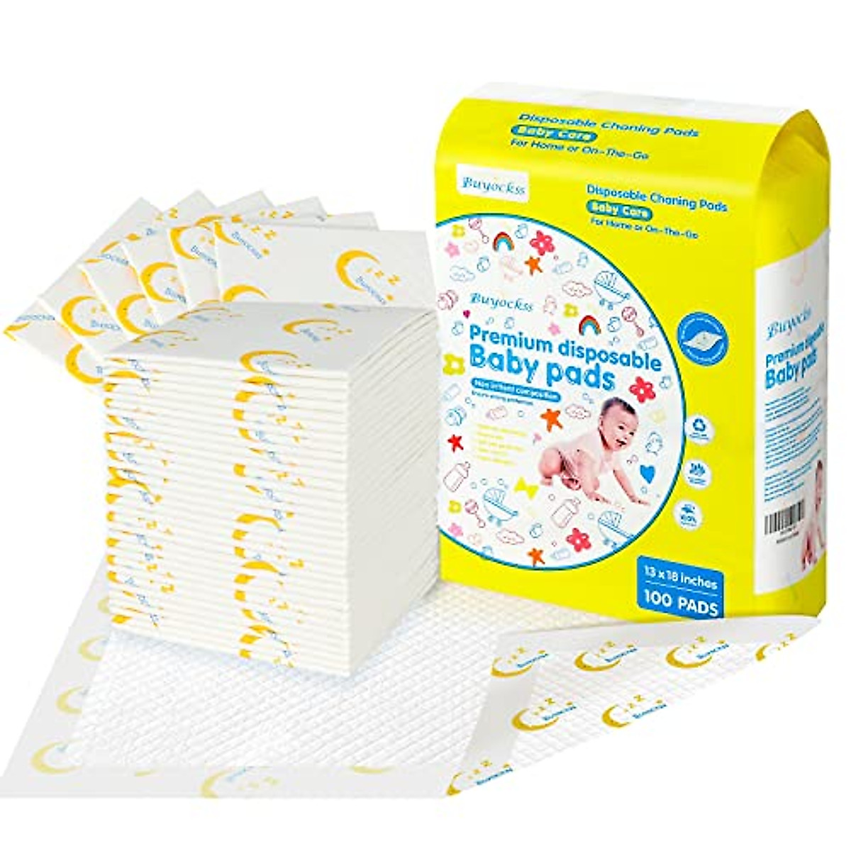 Baby Disposable Changing Pads 100 Count Incontinence Underpad Diaper Changing Liners Quick Absorb Soft Breathable Waterproof Leak Proof 13x18in