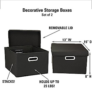 Household Essentials Fabric Storage Boxes with Lids and Handles, Black