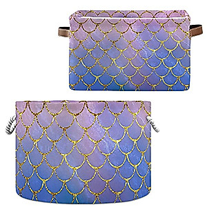 2 Mermaid Storage Bin Basket Large Round Nursery Storage & Rectangular Storage Bin, Book Bag, Gift Baskets