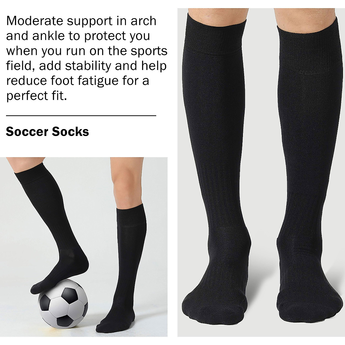 HAPYCEO Soccer Socks, Mens Baseball Softbal Football Knee High School Uniform Tube Casual Sport Long Socks 2 Pairs White