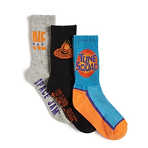 SPACE JAM boys Space Jam 3 Pack Crew Casual Sock, Blue Aqua Multi, 9 11 US