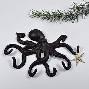 Octopus Key Holder for Wall Cast Iron Key Hooks Decorative Rustic Towel Hooks Wall Mounted Heavy Duty Coat Hooks with 6 Tentacles for Keys, Towel, Bags, Hat, Cup, Scaf