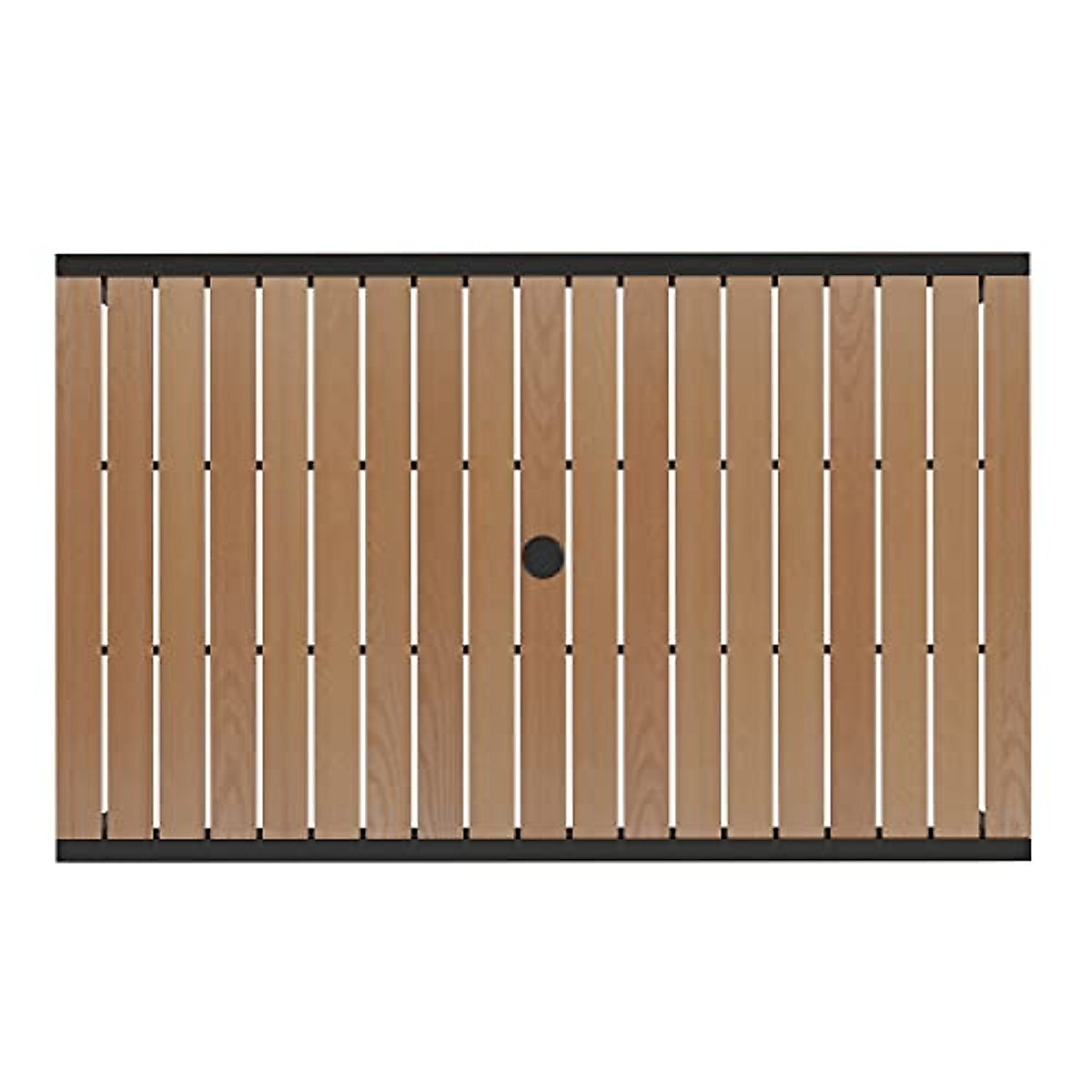 Flash Furniture Lark Outdoor Steel Dining Table with Umbrella Hole - Faux Teak Poly Slatted Top - Commercial Grade Table-Black Frame-30x48 Table Seats up to 4 Adults