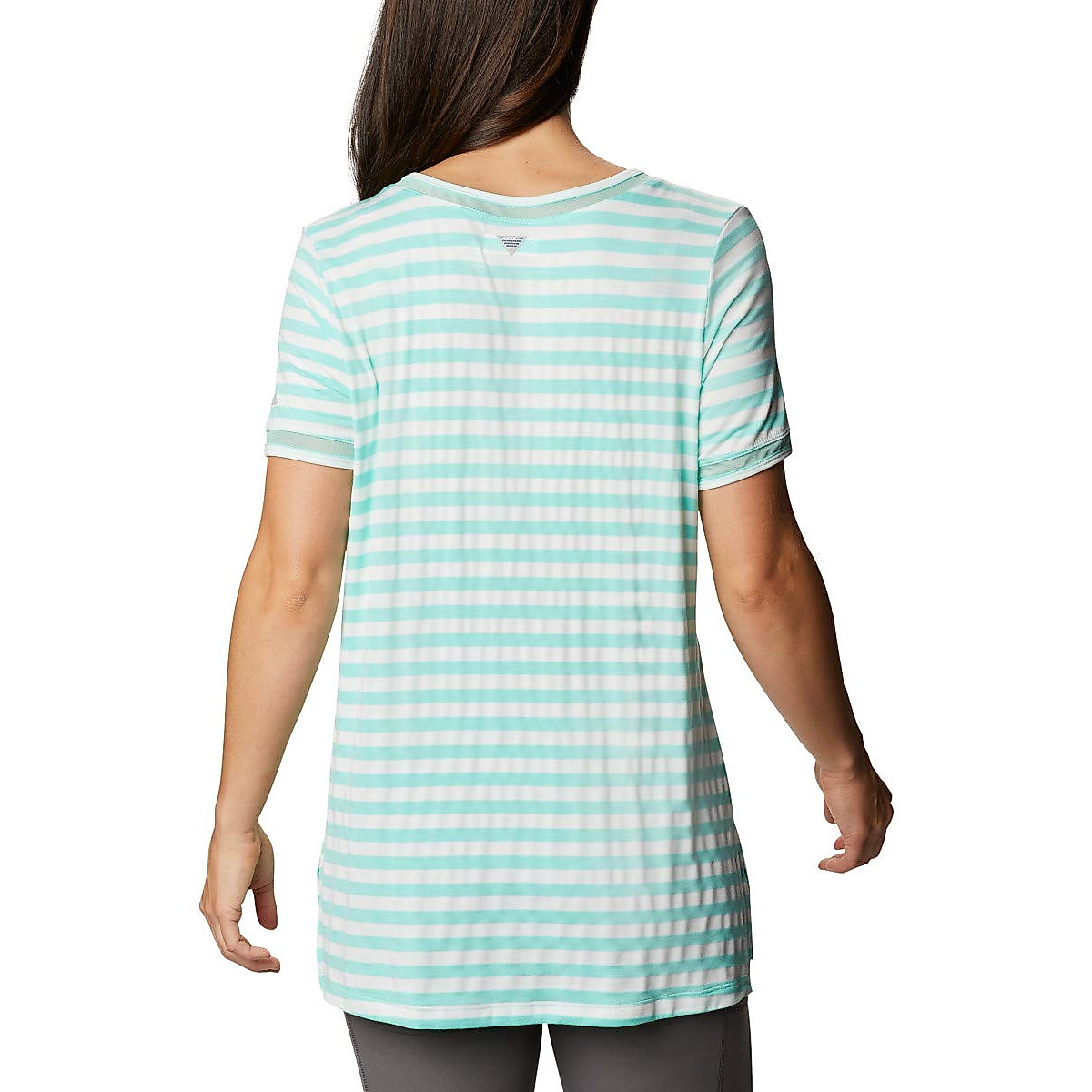 Columbia Women's Slack Water Knit Pocket Tee, Mint Cay Stripe, X-Large