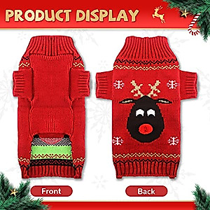 HRTTSY Christmas Dog Sweater Funny Ugly Xmas Cute Reindeer Puppy Turtleneck Sweaters Holiday Costume Fall Winter Warm Pullover Outfits Pet Clothes for Small Medium Large Dogs Cats(Red Reindeer,M)