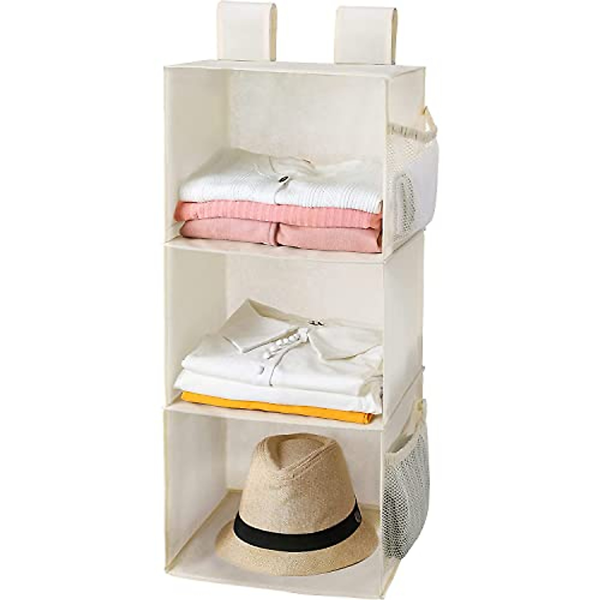 MAX Houser 3-Shelf Hanging Closet Organizers, Collapsible Closet Hanging Shelves for Camper, Nursery Hanging Organizers, Beige, 2-Pack
