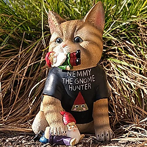 Nemmy The Gnome Hunter Garden Statue | American Shorthair Kitten | Housewarming Cat Gift for Cat Lovers | Outdoor Funny Gnomes Decoration | Gift For Grandma | Garden Design | 9 Inches Tall