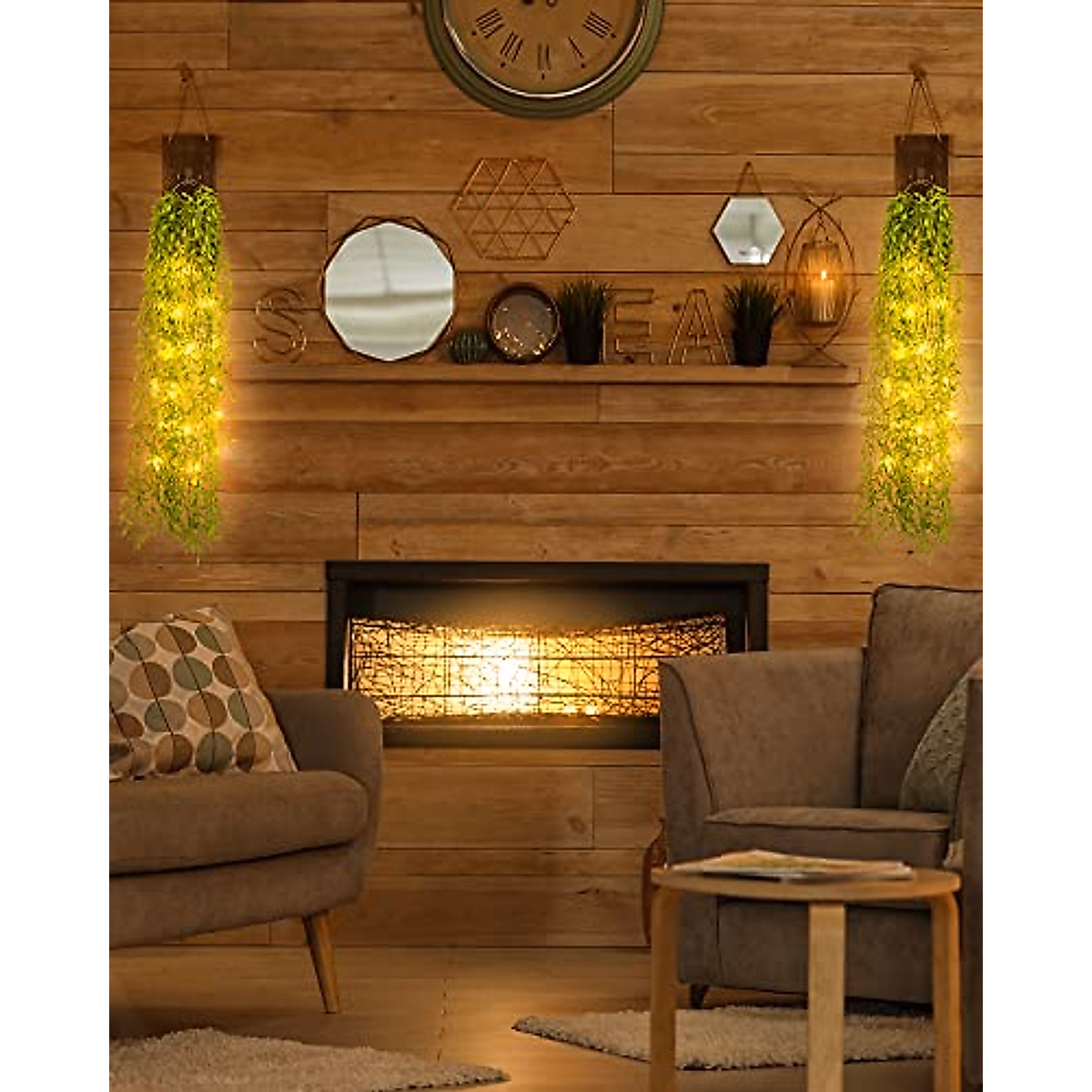 Mason Jar Sconces Wall Decor Set of 2 with LED Fairy Lights, Rustic Wall Sconces with 8 Modes Remote Control & 14 Artificial Willow Branches, Farmhouse Leaves Plants Decor for Living Room Bedroom DIY