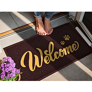 T.HENV Welcome Mat Outdoor, 30x17.5 Waterproof All-Season Front Door Mat Outside Entrance, All-Weather Quick Drying, Low Profile Doormat Indoor, Patio Porch Entryway Mat, Brown-Gold