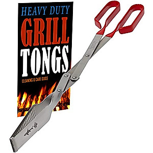 Shark BBQ Grilling Tongs: Extra long reach for outdoor grill & kitchen. Best cooking accessories for charcoal, gas grills & smoker. Perfect stainless steel gift for dad. Great for indoor cooking (Red)