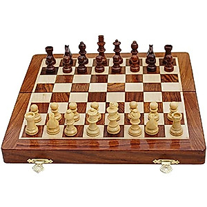 BCBESTCHESS Handmade Magnetic Wooden Folding Chess Board with Extra Queens & Storage for Chessmen (10 x10 Inches)