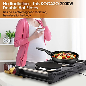 KOCASO 2000W Double Hot Plates, Electric Countertop Burners for Portable Coil Heating, with 5 Temperature Control and Non Slip Rubber Feet, Electric Stove Top Burner for Home RV Camp,Black