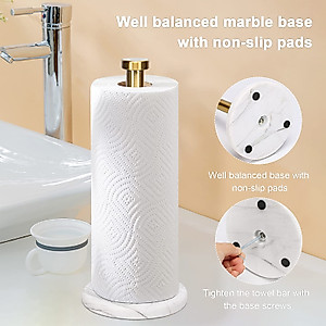 NearMoon Standing Paper Towel Holder, Kitchen Paper Towel Roll Holder- for Bathroom Kitchen Countertop, Standard or Jumbo-Sized Roll Holder (with Marble Base, Brushed Gold)