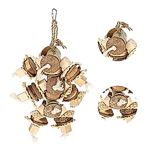 Zerodis Parrot Chewing Toy, Bird Coconut Beak Grinding Plaything Toy Parrot Cage Bite Toys with Blocks for Conures Cockatiels African Grey Macaws