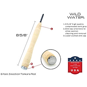 Wild Water Fly Fishing Tenkara Rod, 6 Foot, 5 Section IM8 Graphite Telescopic Rod with Cork Handle, Hard Tube Rod Case and Knitted Rod Sock