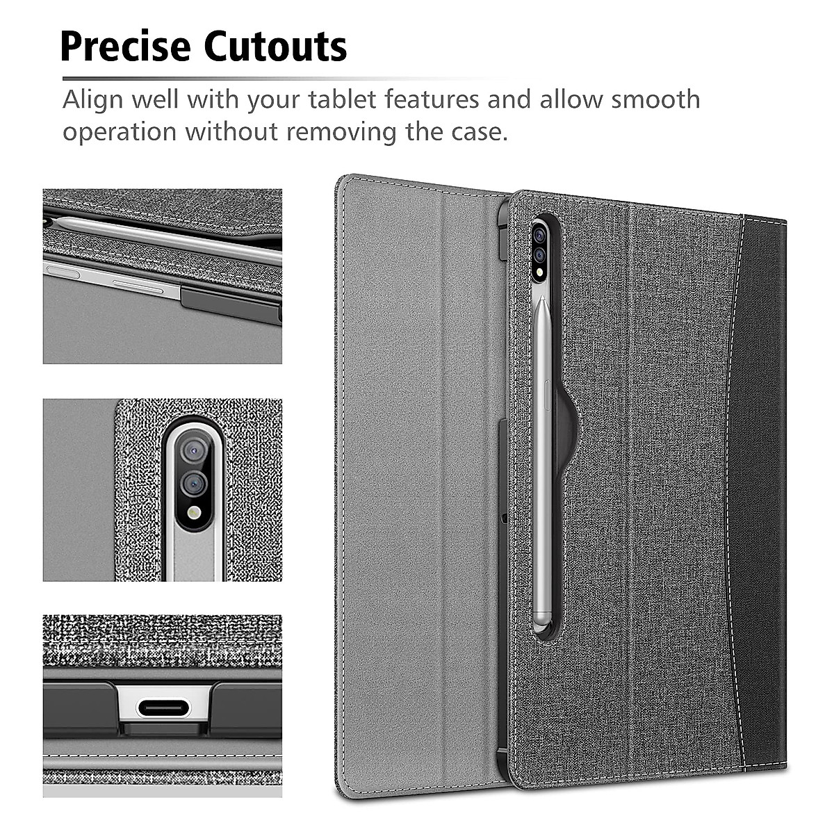 Fintie Case for Samsung Galaxy Tab S8/Tab S7 11 Inch (Model SM-X700/X706/T870/T875/T878) with Built-in S Pen Holder, Multiple Angle Portfolio Business Cover with Pocket Auto Sleep/Wake, Gray