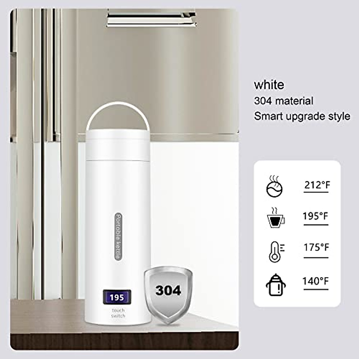 Small Travel Kettle Electric Water Boiler, Portable Electric Kettle, Stainless Materials Automatic Shut off and Dry Protection , 4 Preset Heat Setting for Coffee, Tea, Milk