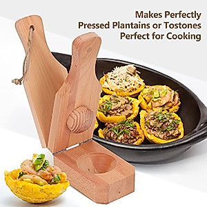 Wooden Tostonera Plantain Press Banana Smasher Maker Green Plantain's Wood 2 in 1 Crispy Tostones for Fried Plantains Chips &Tostones Cups,8.3''L x 3.1''W x 2.5''H (HTY02)