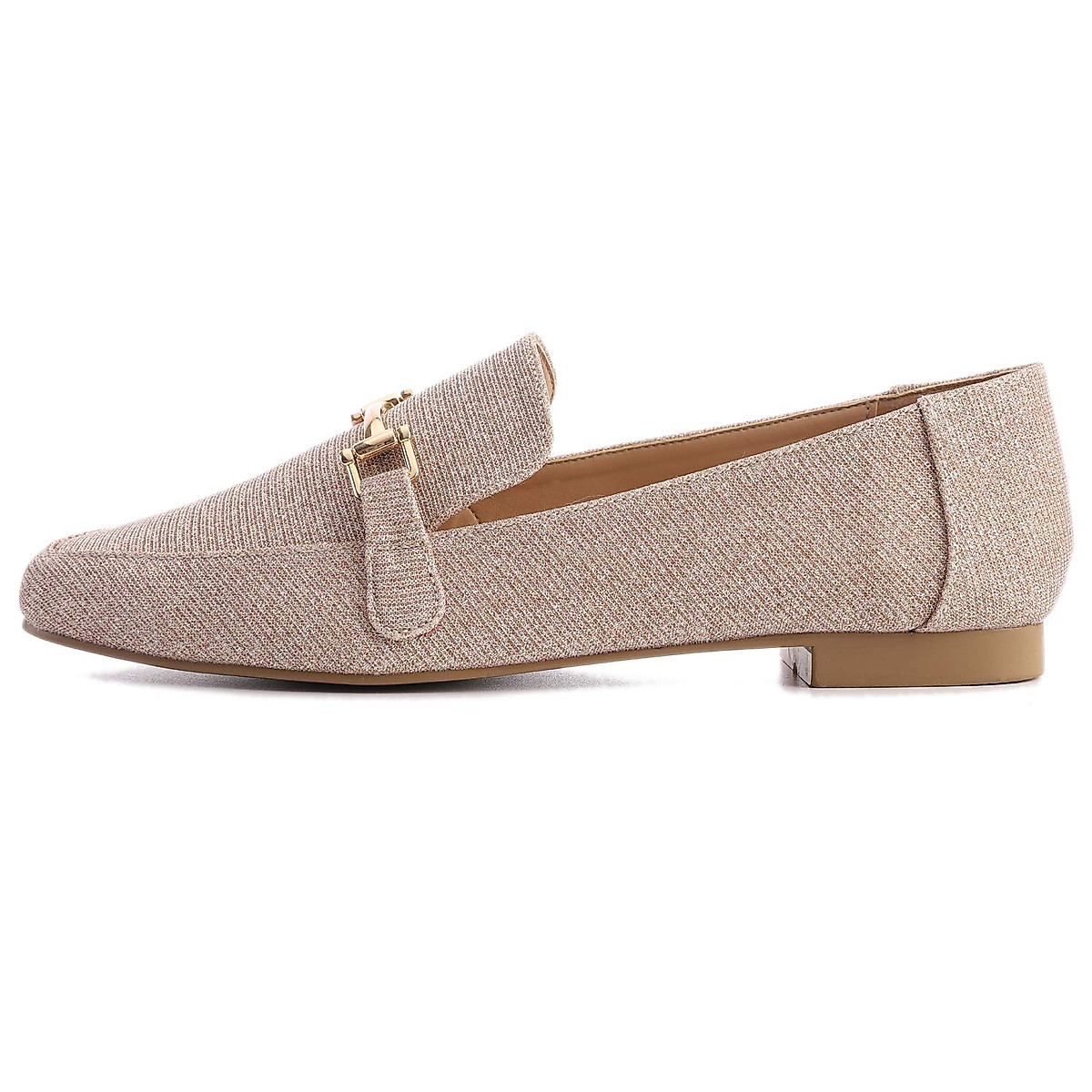 FEVERSOLE Women's Fashion Trim Deco Loafer Slippers Rose Gold Lurex 9 M US