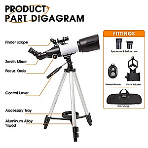 Telescope 70 mm Aperture 400 mm Refractor Astronomical Portable Telescope for Kids Adults Beginners with Tripod Phone Adaptere Carrying Bag and Wireless Remote