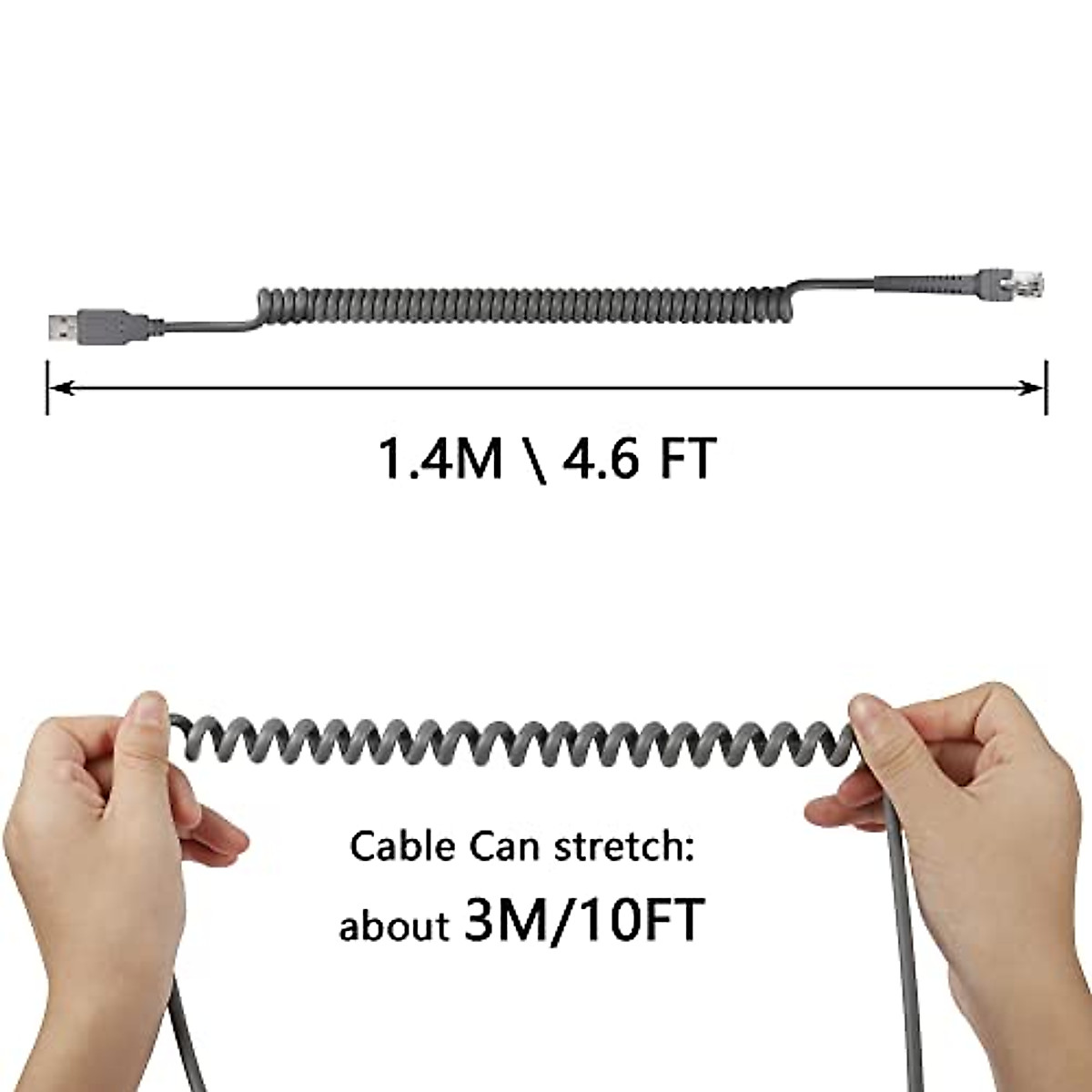 SinLoon Symbol Ls2208 USB Cable USB A to RJ45 Coiled Spiral Extension Cable Barcode Scanner Ls1203 Ls4208 Ls4278 Ds6707 Ds6708 USB Cable (10ft,3M)