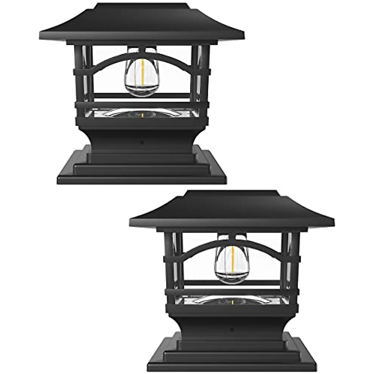 Davinci Lighting Edison Solar Outdoor Post Cap Lights - 4x4 5x5 6x6 - Bright LED Light for Fence Deck Garden or Patio Posts - Slate Black (2 Pack)