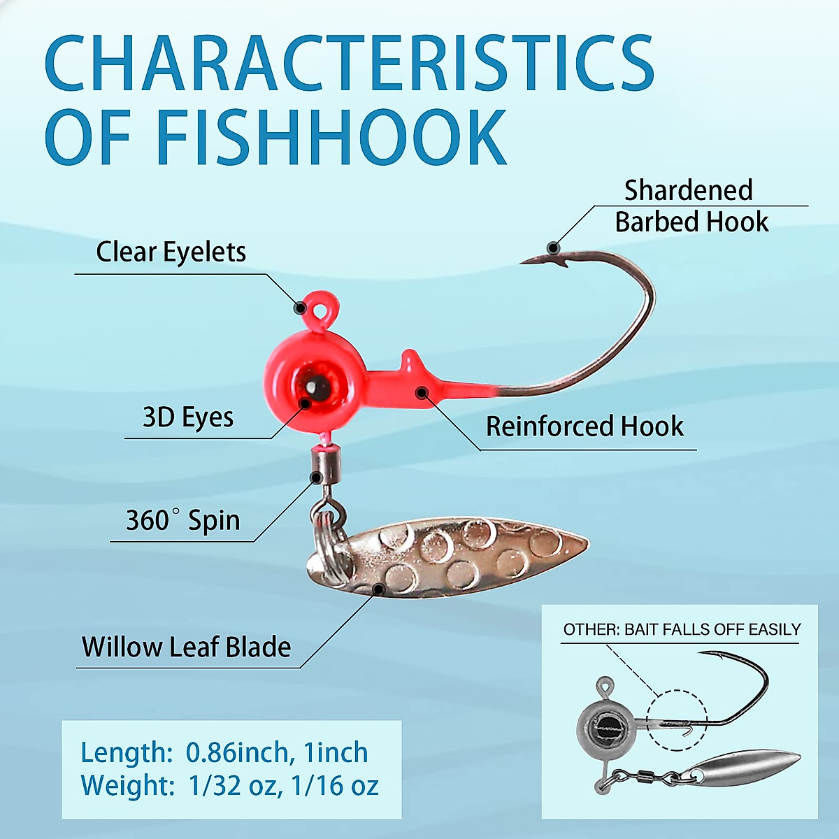 MITOBASS Crappie Lures 60Pcs Kit - 50 Small Shad, 10 Jig Heads for Crappie Fishing Lures